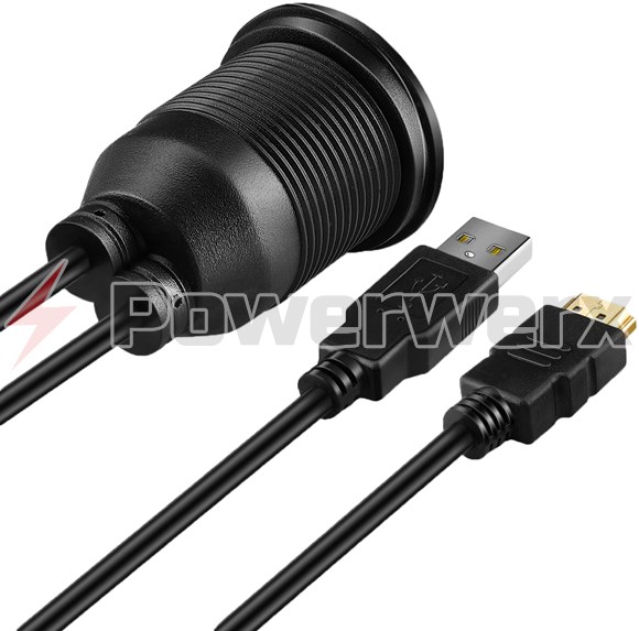 Powerwerx Panel Mount Combination USB 3.0 and HDMI with 6 foot ...
