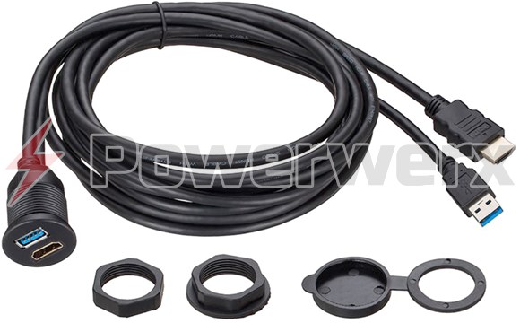Powerwerx Panel Mount Combination USB 3.0 and HDMI with 6 foot ...