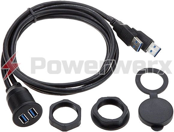 Powerwerx Panel Mount Dual USB 3.0 Male to Female with 6 ft. Extension ...