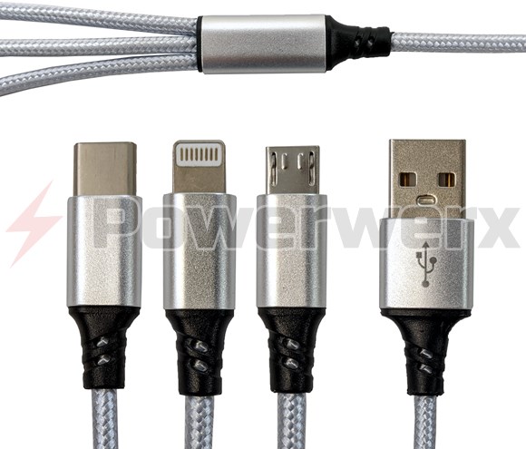 USB3in1 Silver Adaptor Cable, USB input to Apple Lightning, USB Type C ...